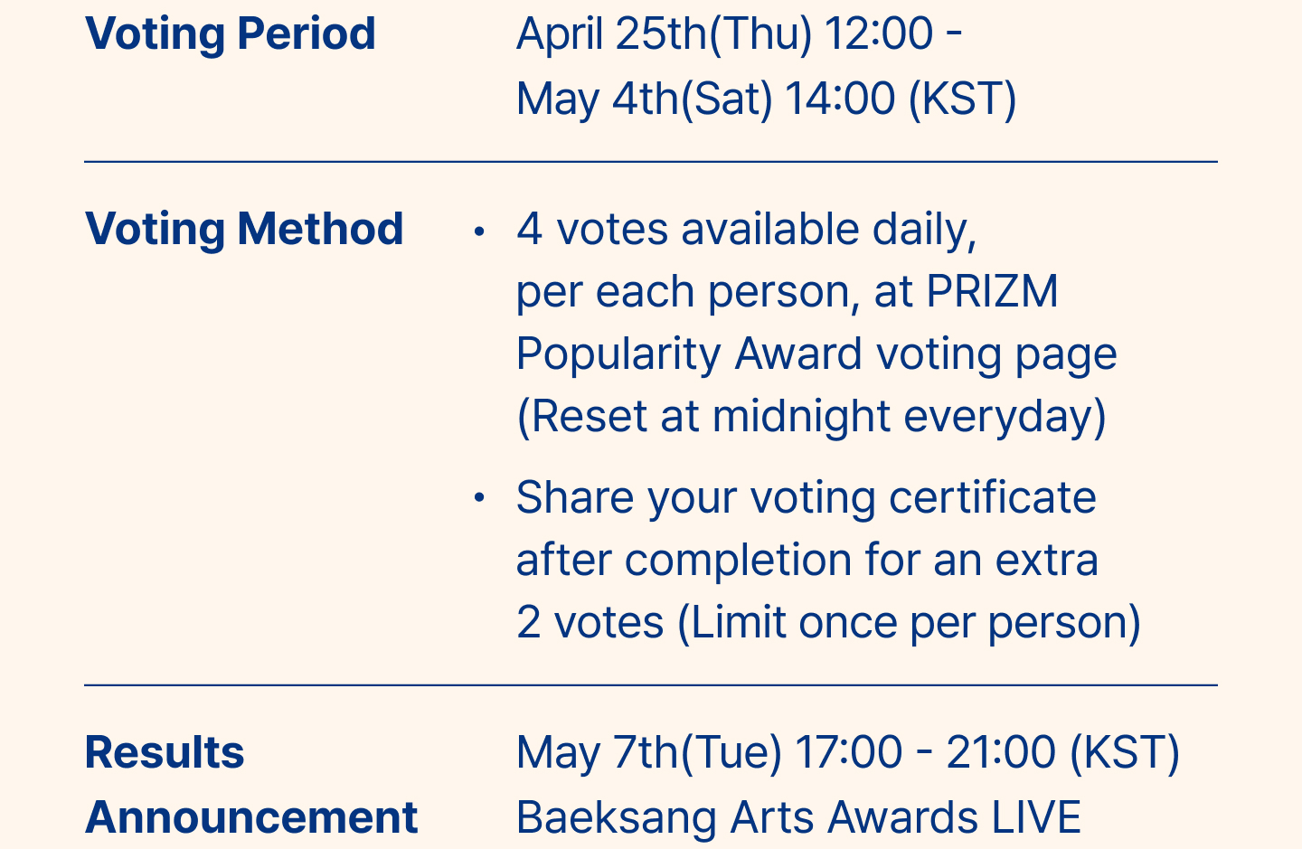 PRIZM | Baeksang Arts Awards Popularity Award Voting